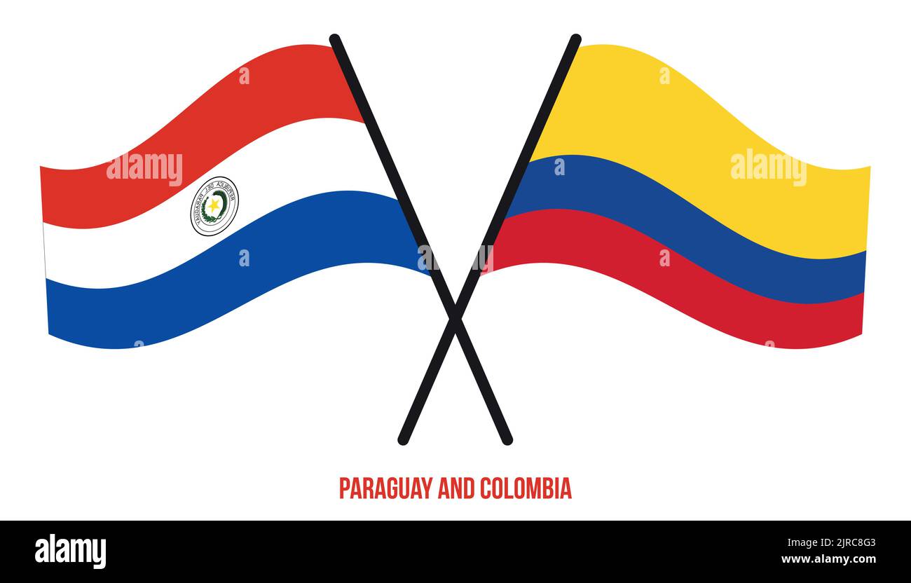 Paraguay and Colombia Flags Crossed And Waving Flat Style. Official ...