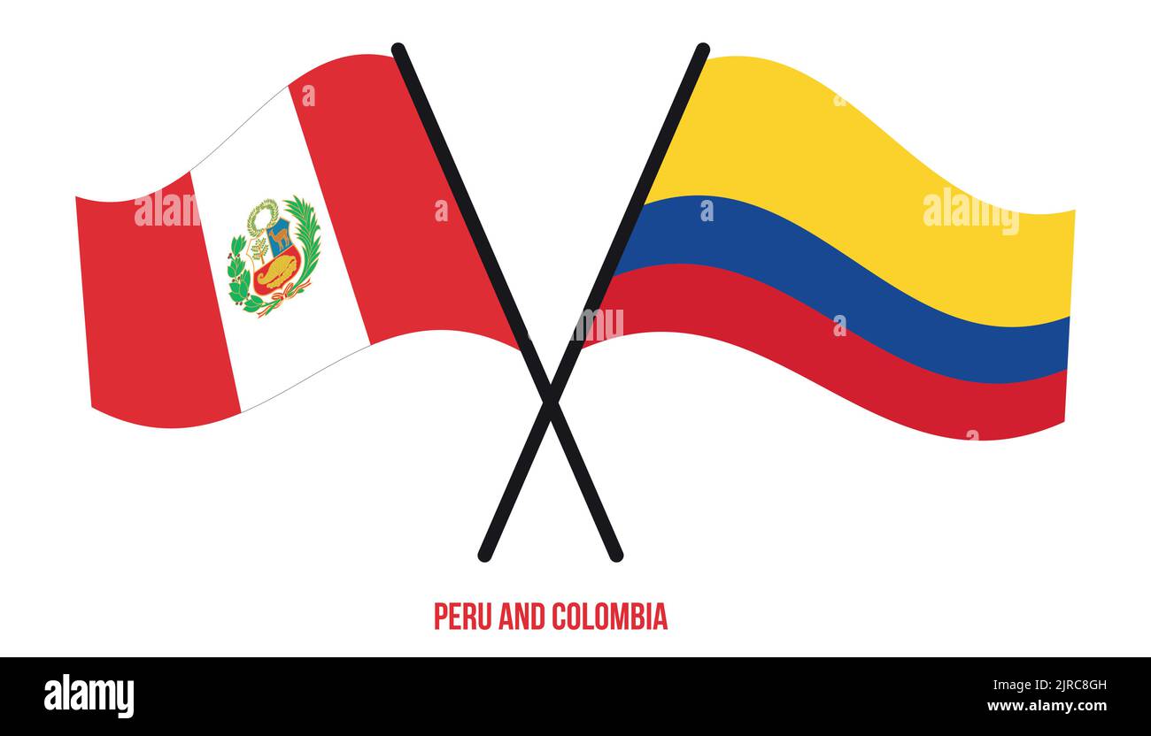Peru and Colombia Flags Crossed And Waving Flat Style. Official ...