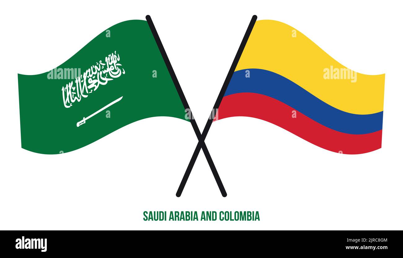 Saudi Arabia and Colombia Flags Crossed And Waving Flat Style. Official ...