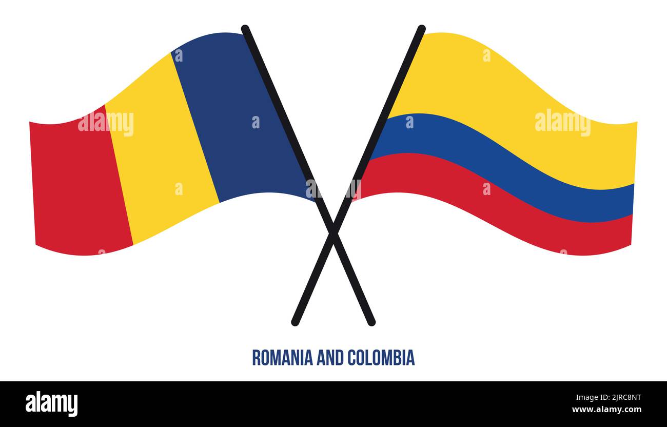 Romania and Colombia Flags Crossed And Waving Flat Style. Official ...