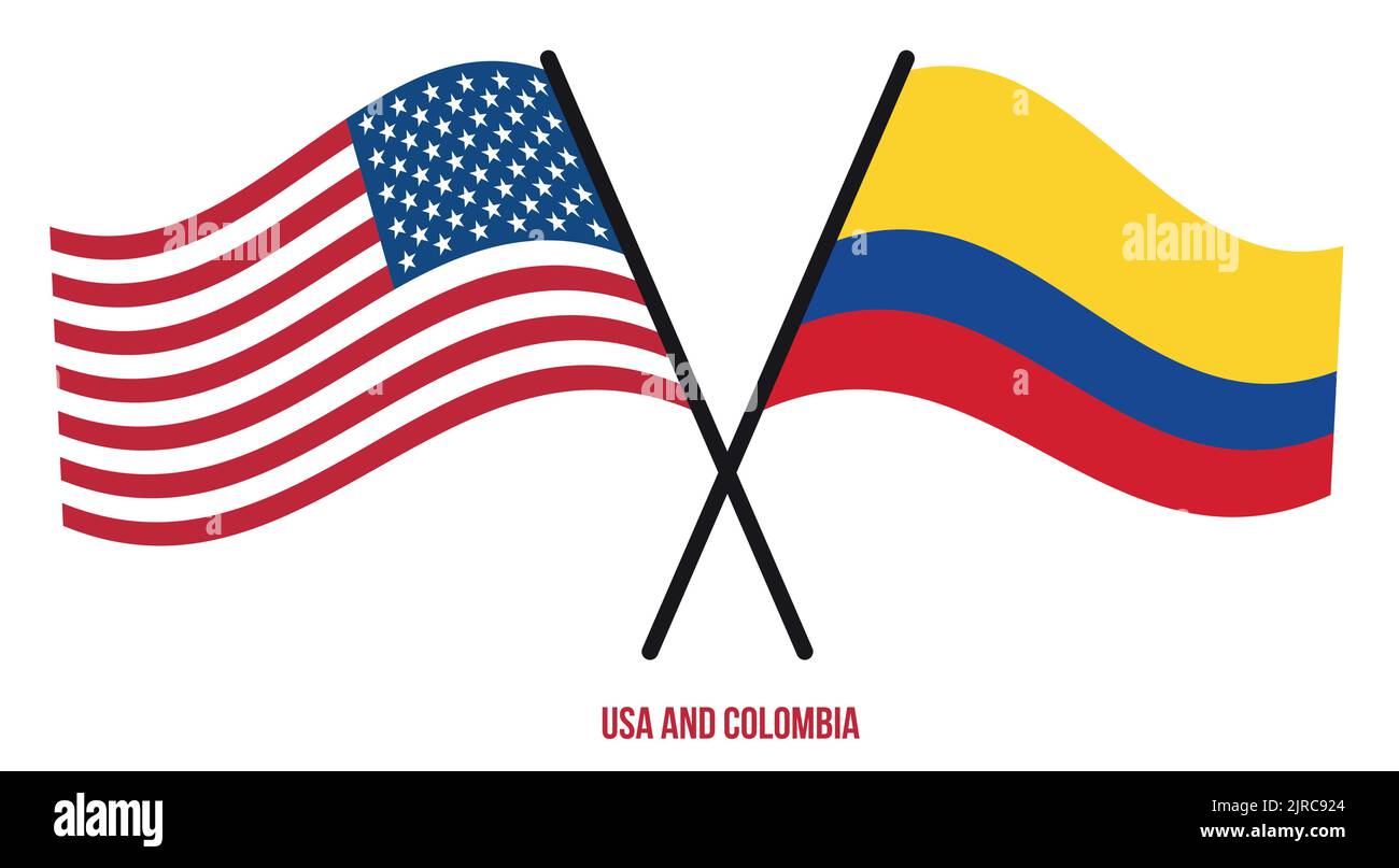 USA and Colombia Flags Crossed And Waving Flat Style. Official ...