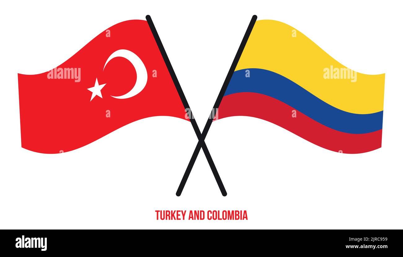 Turkey and Colombia Flags Crossed And Waving Flat Style. Official ...
