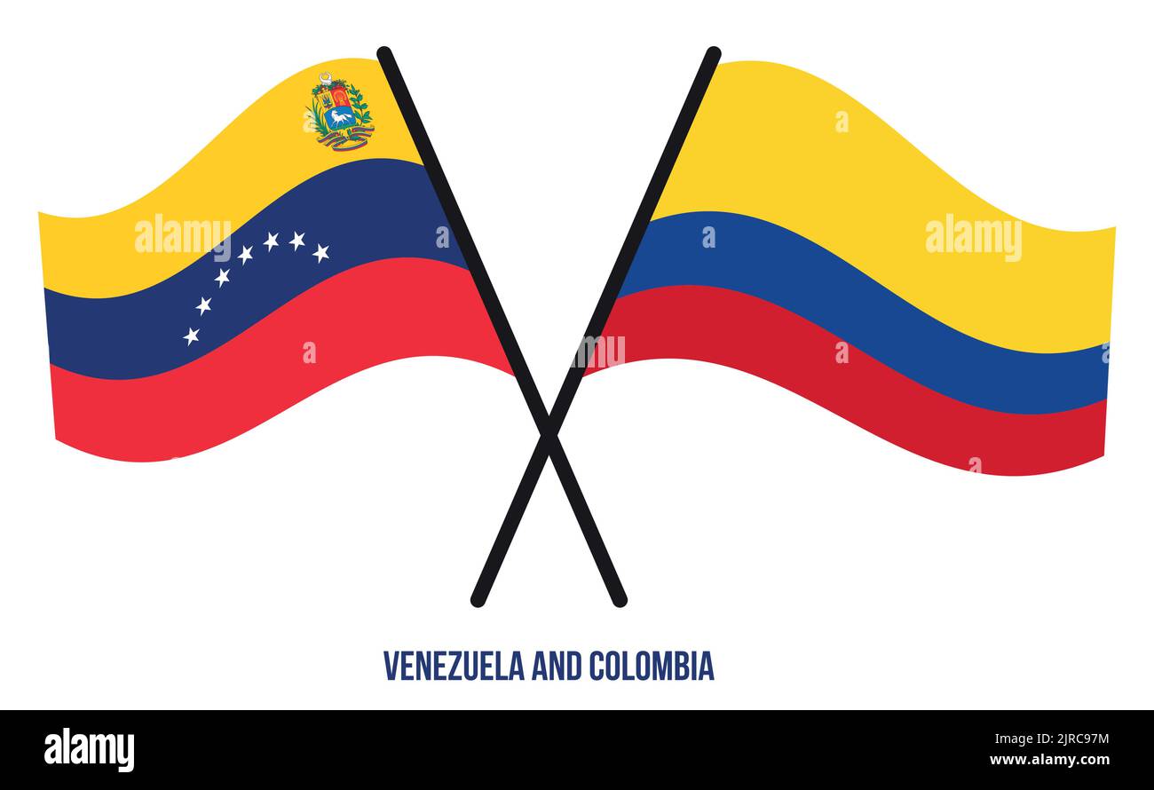 Venezuela and Colombia Flags Crossed And Waving Flat Style. Official ...