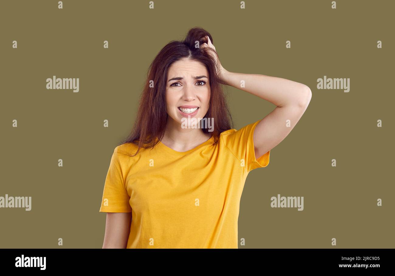 Beautiful young woman worried about her troubles feeling stressed ...