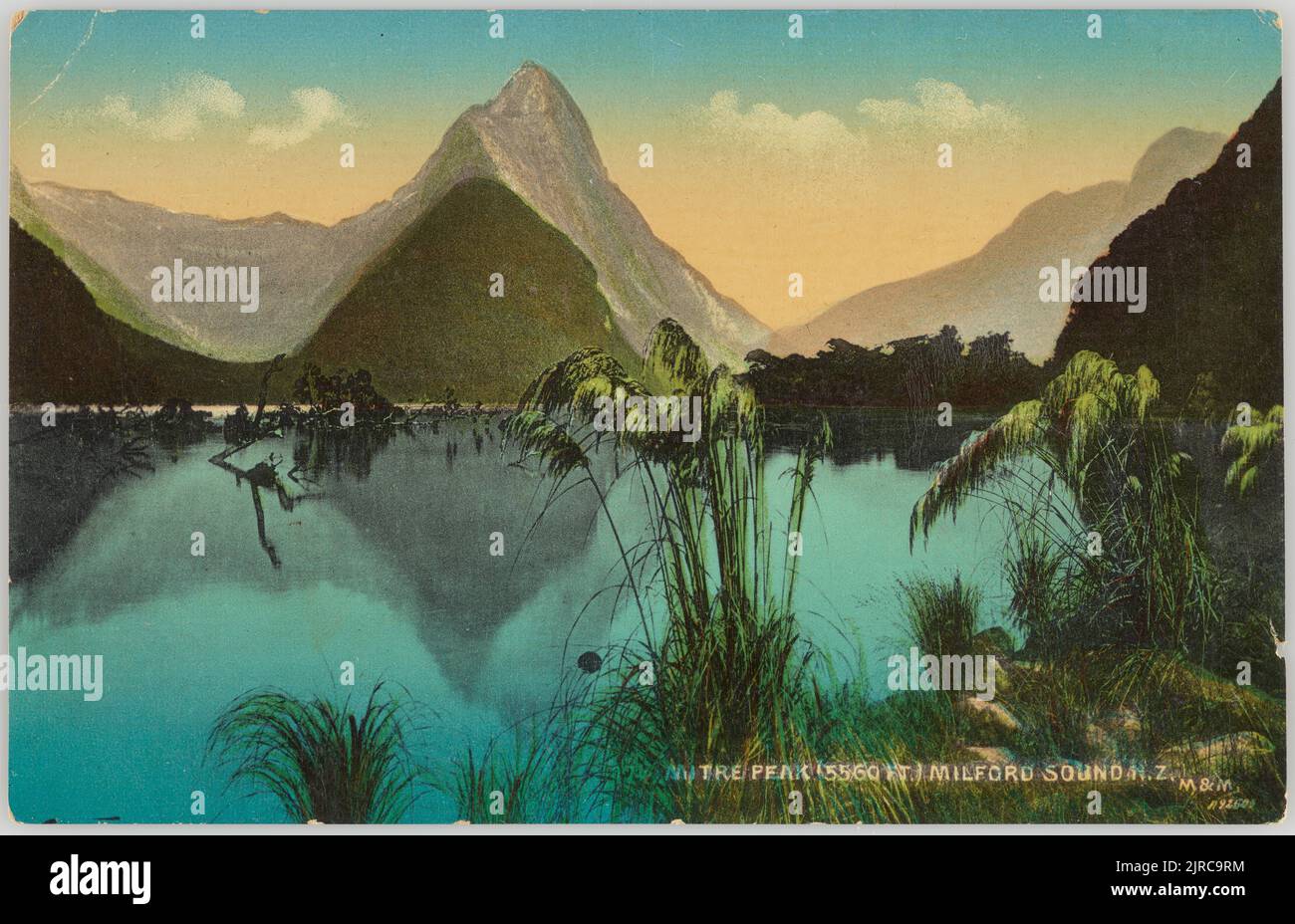 Mitre Peak, 5560 feet, Milford Sound, New Zealand, 1904-1915, Milford ...