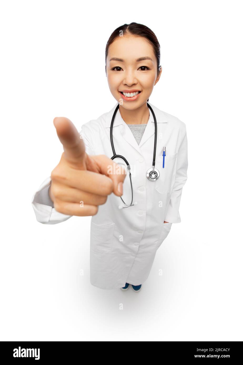 happy asian female doctor pointing to camera Stock Photo - Alamy