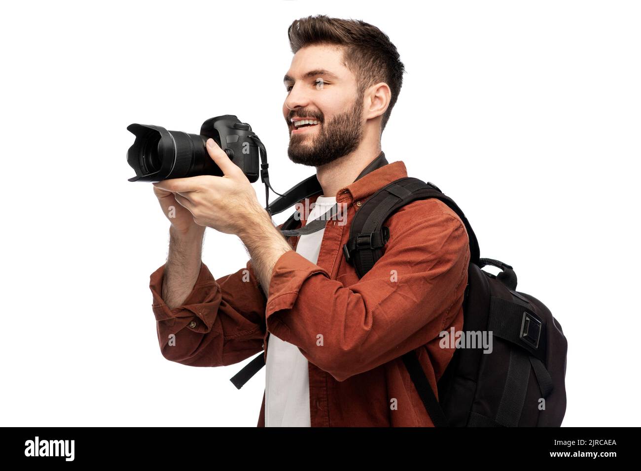 Happy man traveler camera hi-res stock photography and images - Alamy