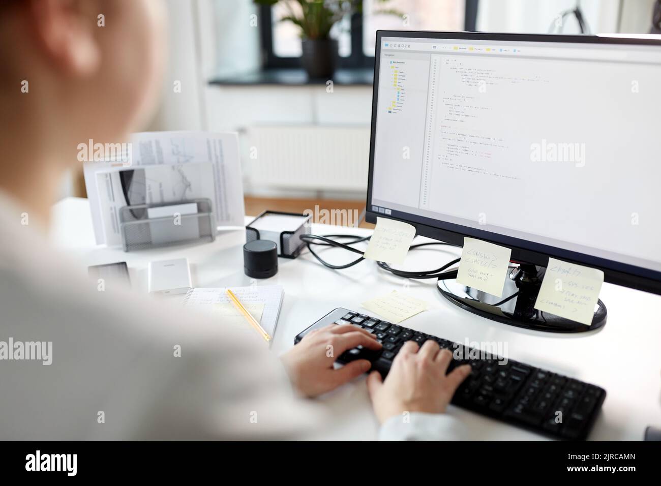 businesswoman with computer working at office Stock Photo - Alamy