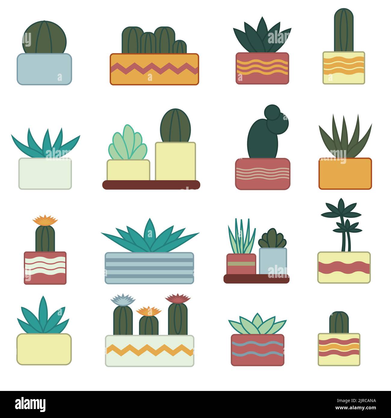 Simple plants with leaves in pots. Houseplants icon set Stock Photo - Alamy