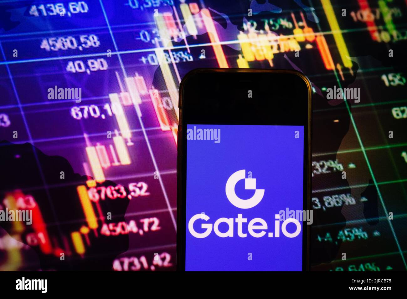 KONSKIE, POLAND - August 10, 2022: Smartphone displaying logo of Gate ...