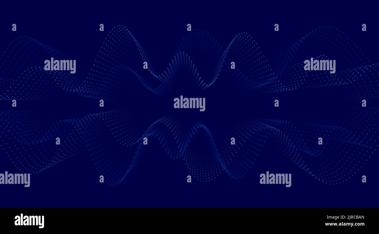 Waves of particles. Abstract waves on dark blue background. Dots. Sound ...