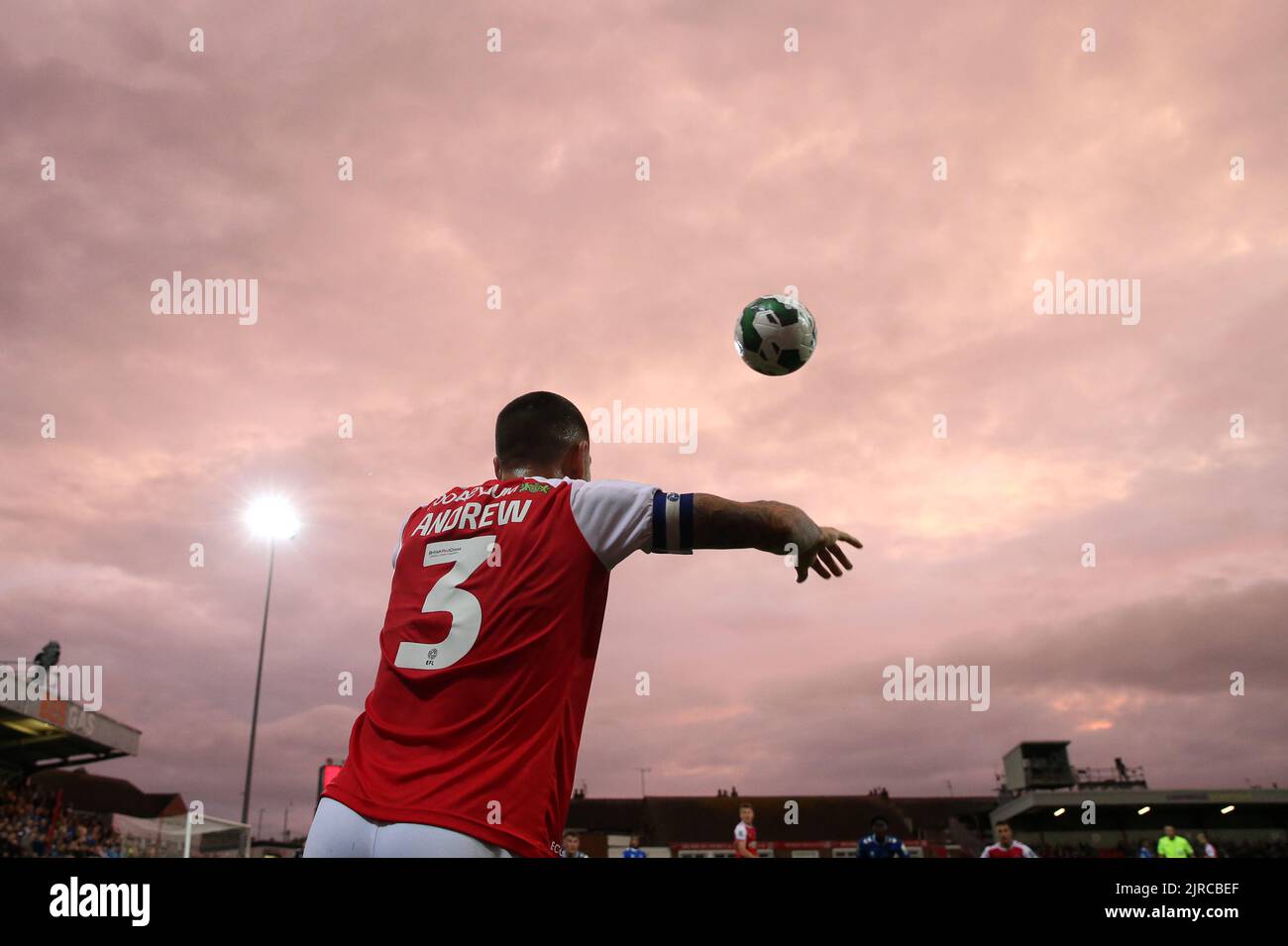 Fleetwood Town's Danny Andrew takes a throw-in during the Carabao Cup ...