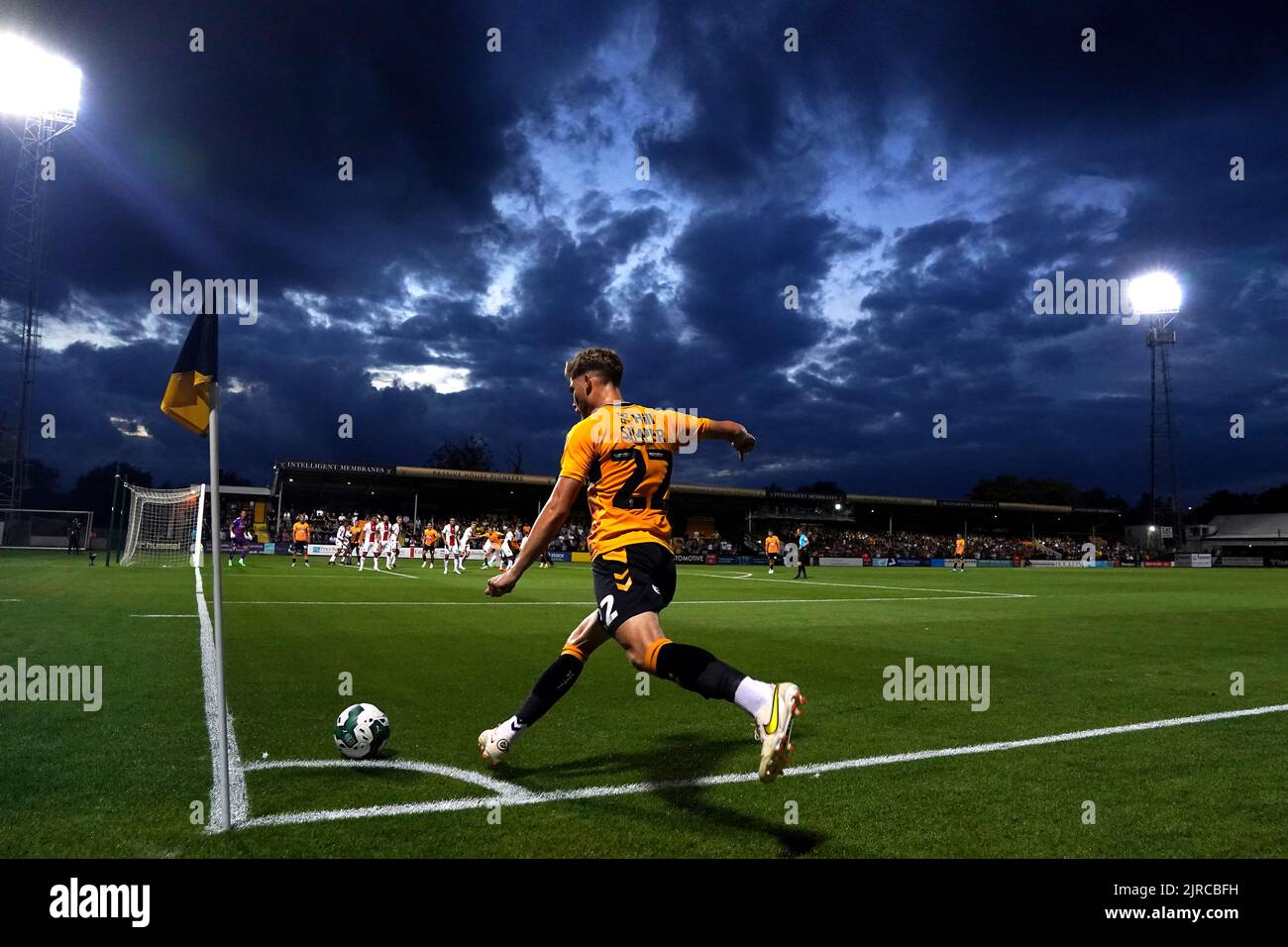 Cambridge United's Lewis Simper takes a corner during the Carabao Cup ...