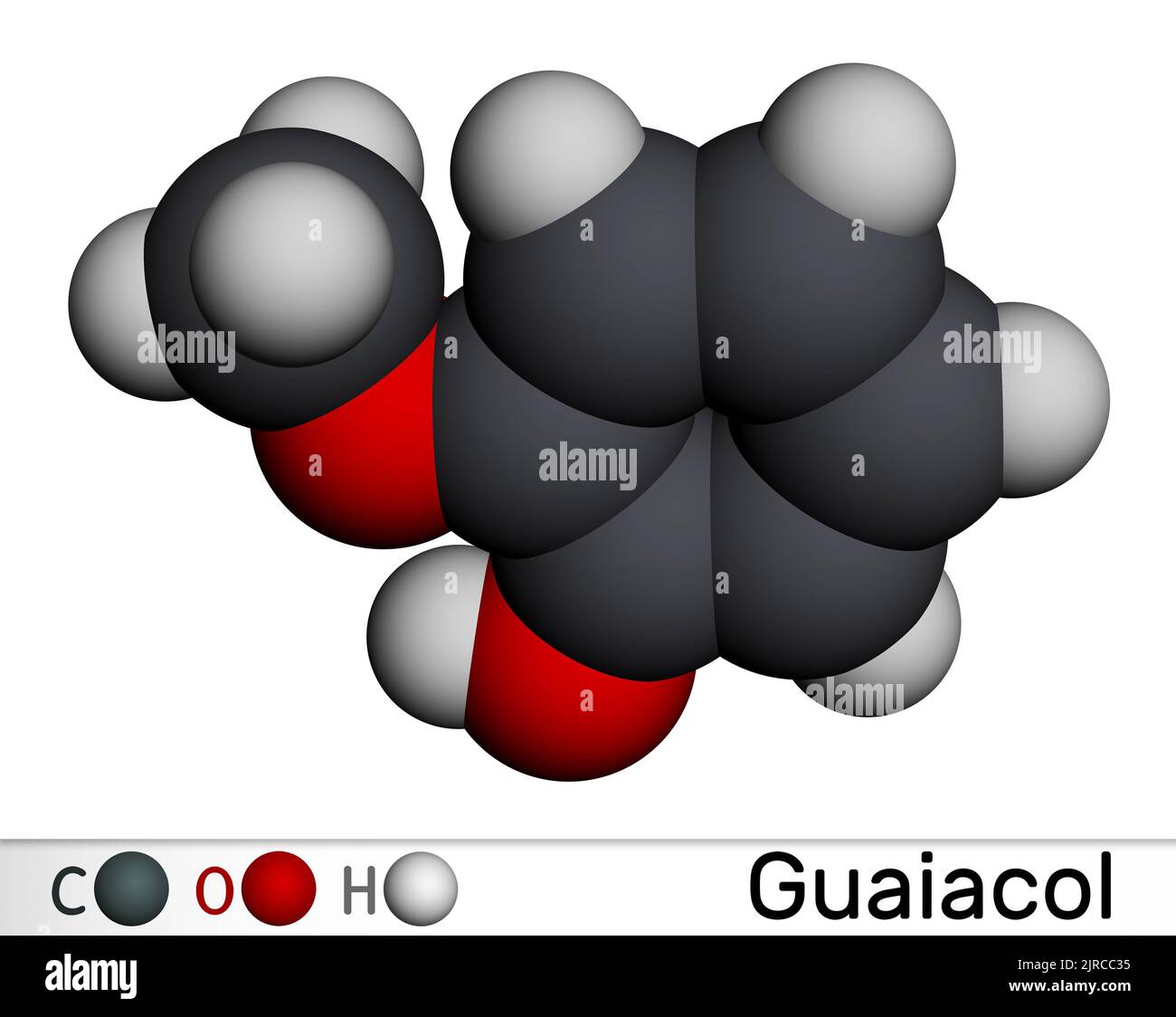 Guaiacol molecule. It is expectorant, disinfectant, plant metabolite ...