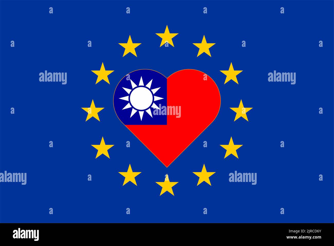 The flag of Taiwan in the form of a heart on the flag of the European ...