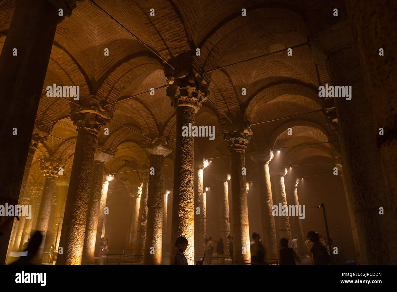 Vaults and Columns of Basilica Cistern. Tourists visiting the Basilica Cistern in Istanbul ...