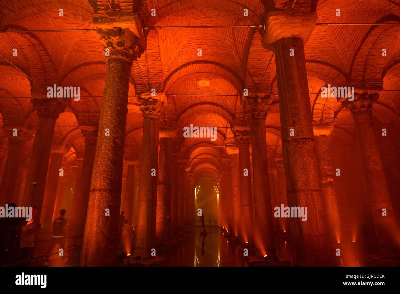Basilica Cistern with red ambient light. Travel to Istanbul background ...