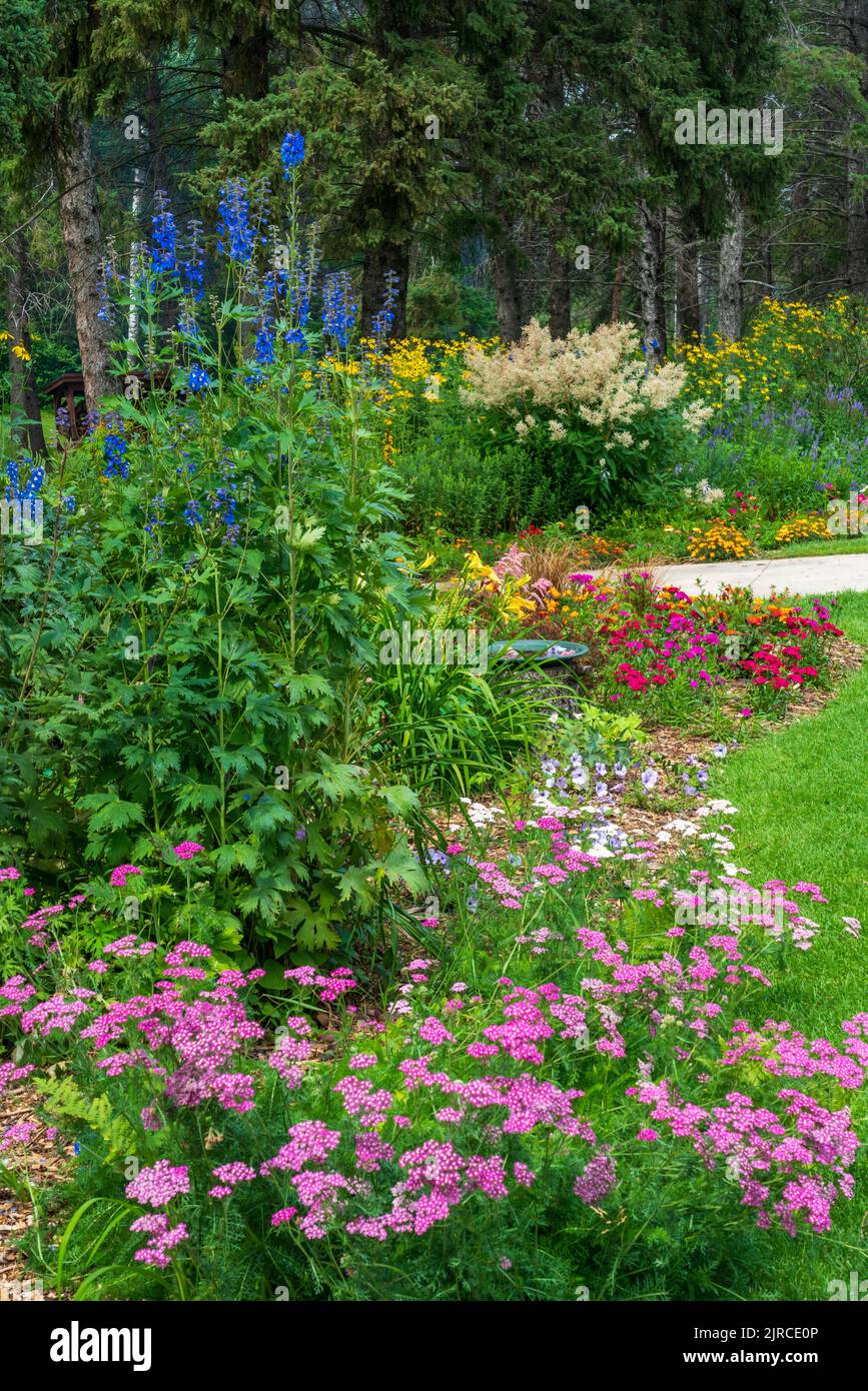 A flower garden in Wasagaming, Riding Mountain National Park, Manitoba ...