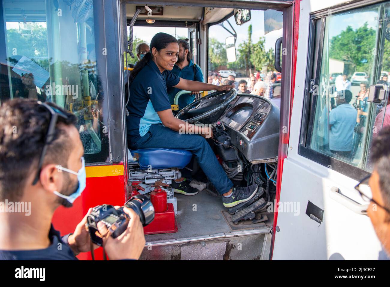 Female driver posing bus hi-res stock photography and images - Alamy