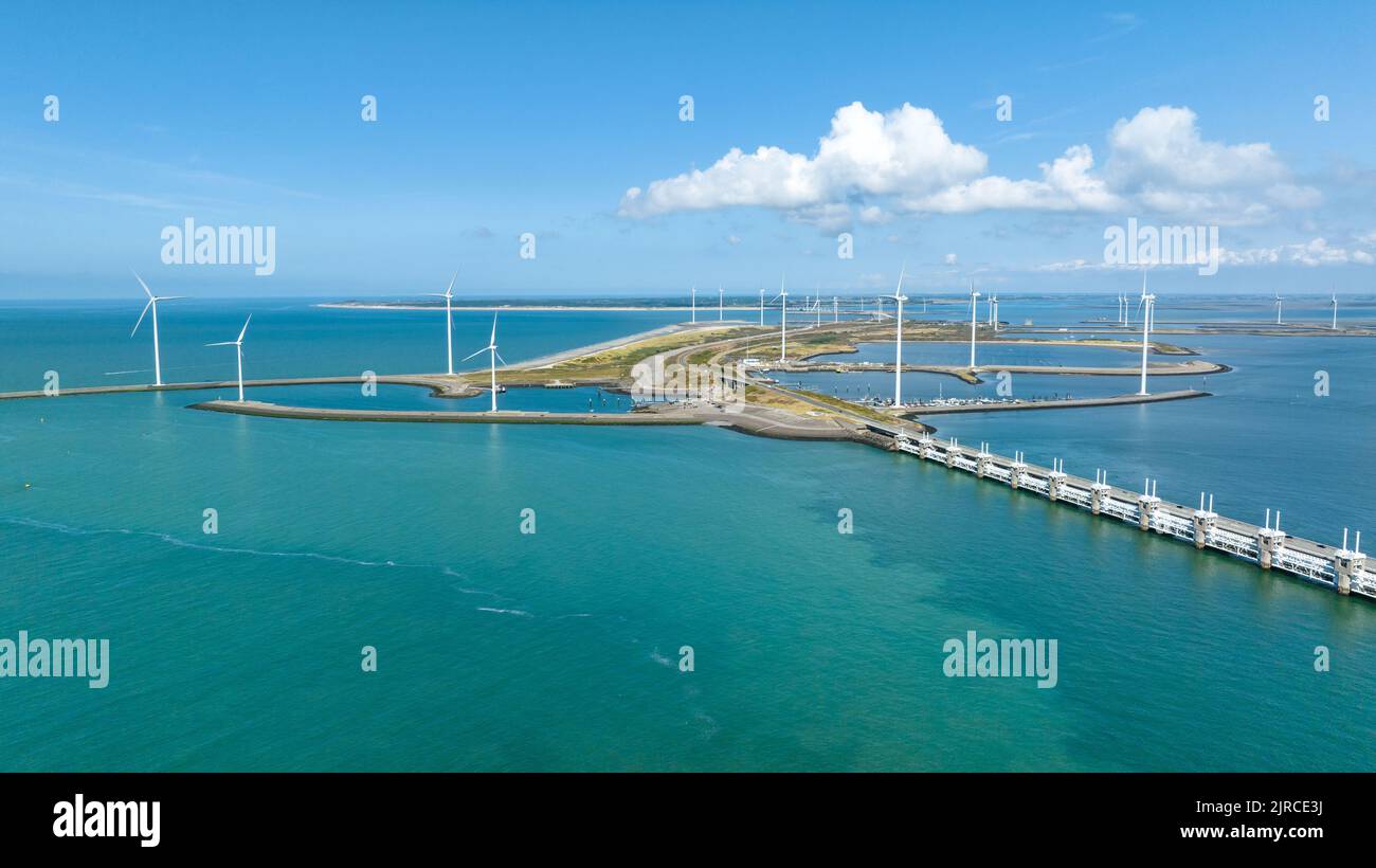 Neeltje Jans bridges and wind turbines Stock Photo - Alamy