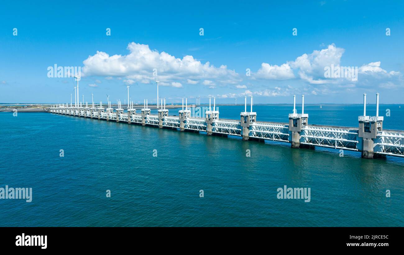 Neeltje Jans bridges and wind turbines Stock Photo - Alamy