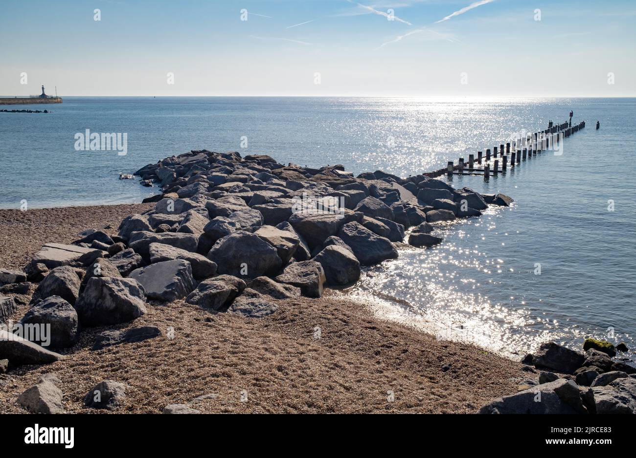 Lowestoft, Suffolk, UK – August 14 2022. View across Lowestoft beach on ...