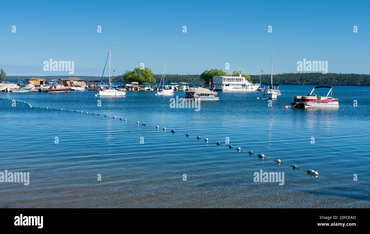 The Clear Lake marina and beach at Wasagaming, Riding Mountain National ...
