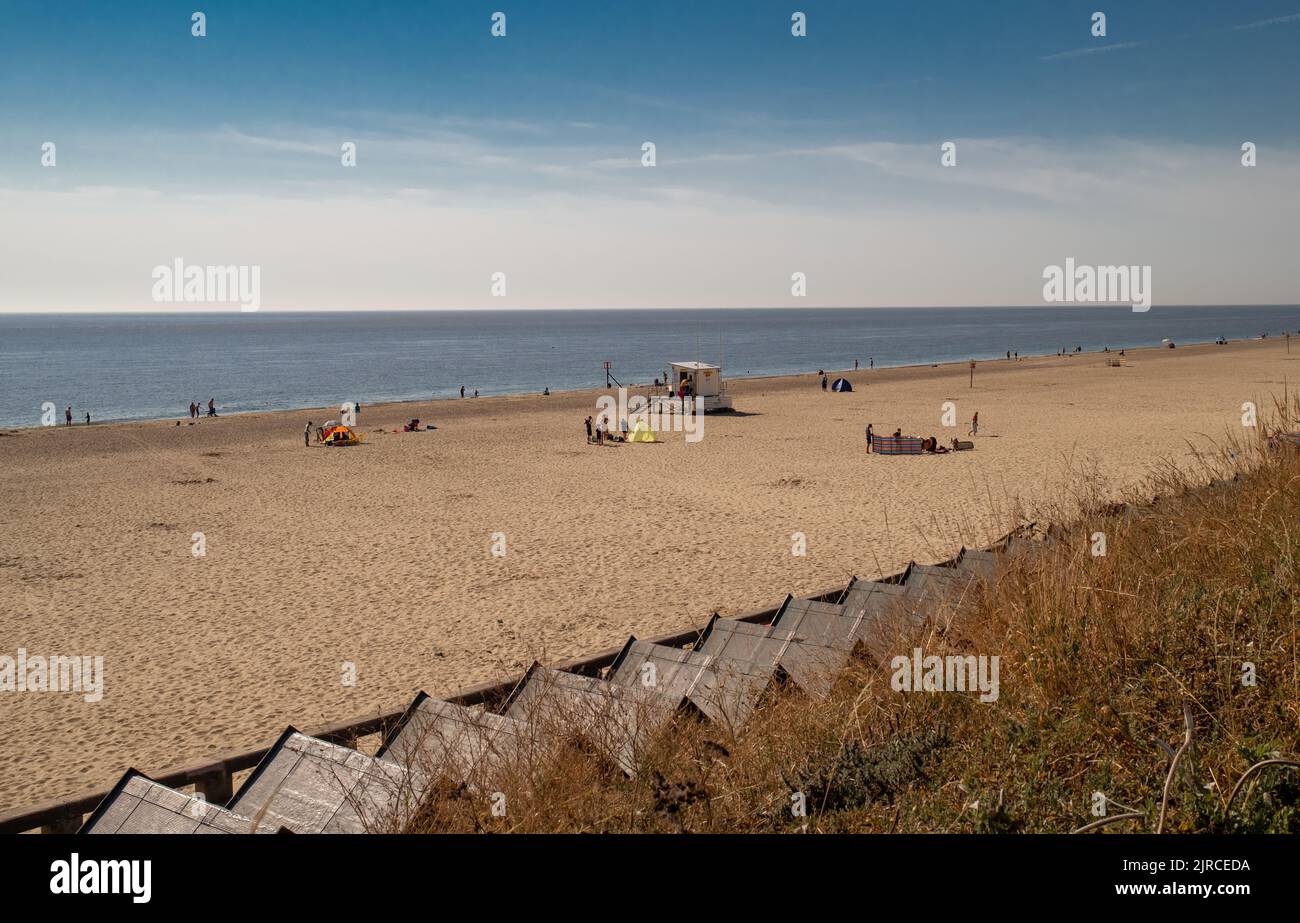 Lowestoft, Suffolk, UK – August 14 2022. View over Lowestoft beach from ...