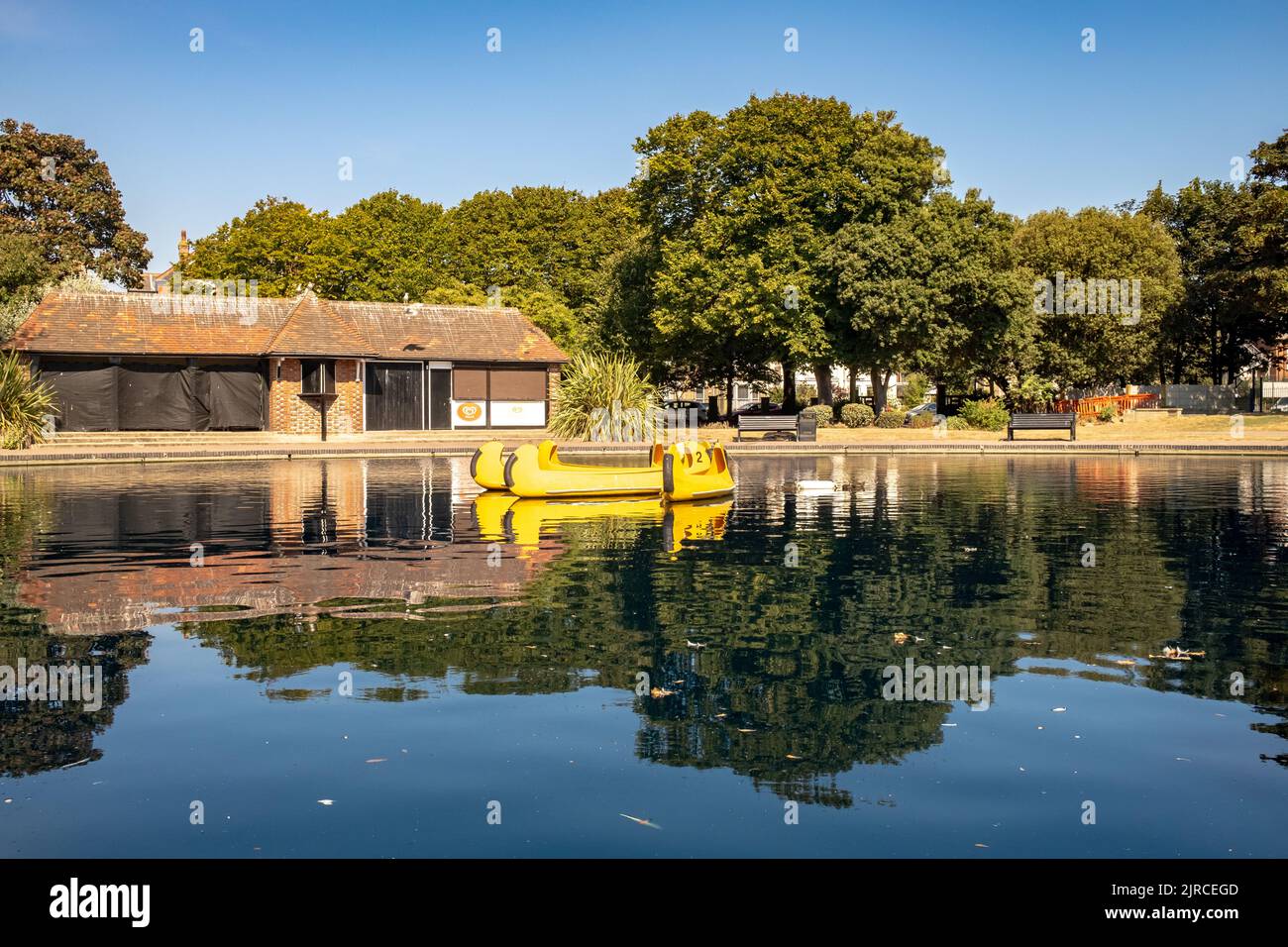 Small boating lake in a public park in the town of Lowestoft on the ...
