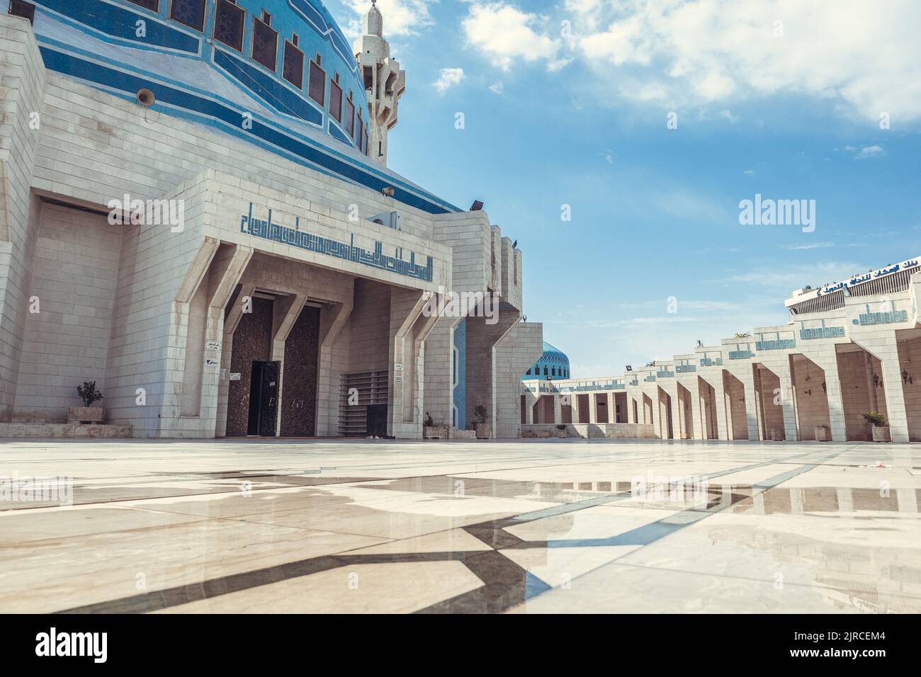 The empty yard and exterior design of King Abdullah I Mosque in Amman ...