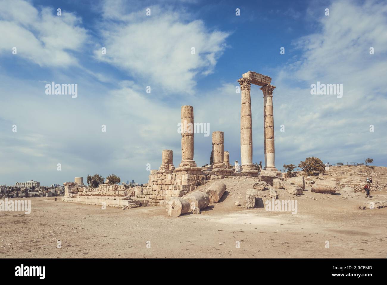 The ruins of Hercules temple in Amman Citadel, Jordan under cloudy sky ...