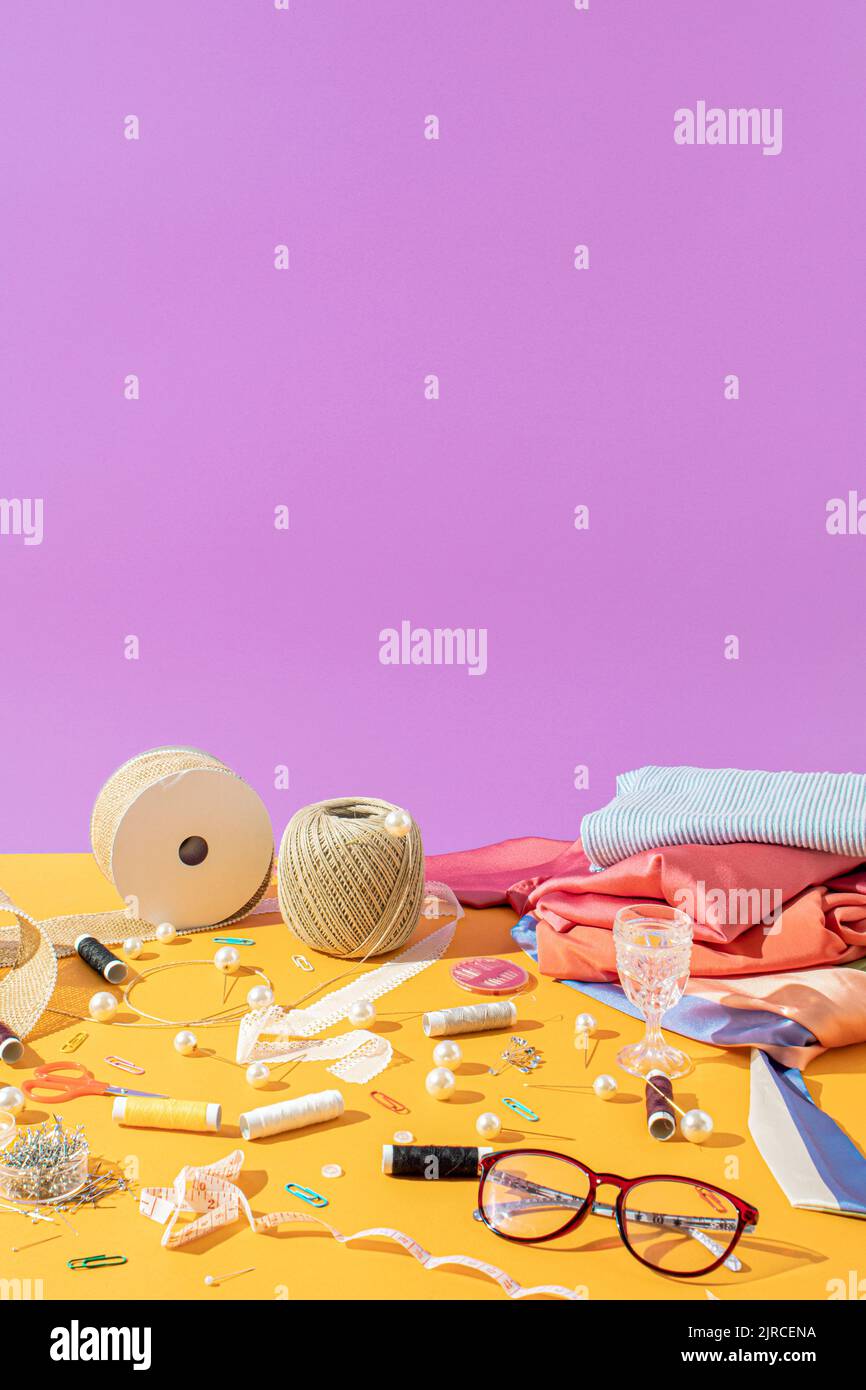 Workshop for dyeing clothes. Tailor shop and working atmosphere with ...