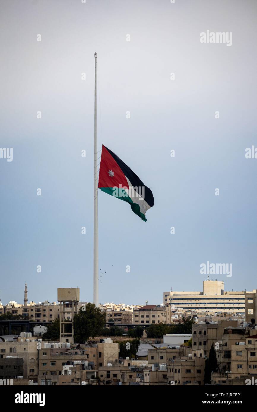 A Large flag of Jordan in Amman City with the skyline view Stock Photo ...