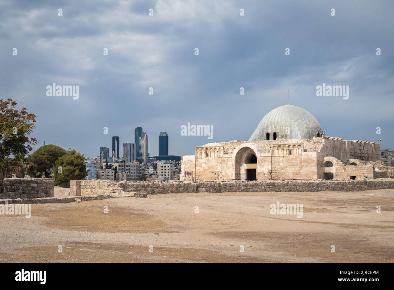 The exterior design of ancient Umayyad Palace in Amman, Jordan Stock ...