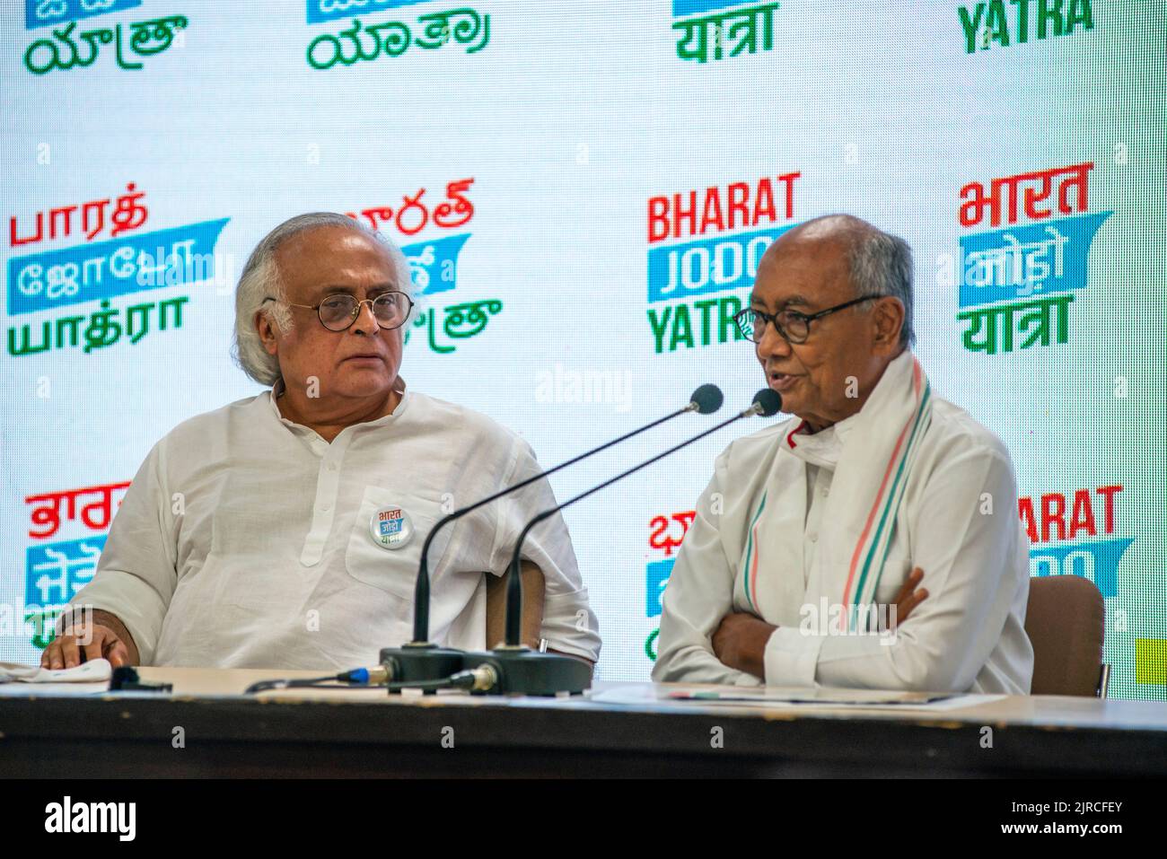 New Delhi, India. 23rd Aug, 2022. (R) Senior Congress leader, Digvijaya ...