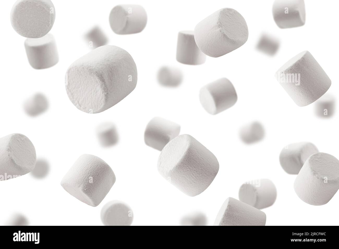 Falling marshmallow isolated on white background, selective focus Stock ...