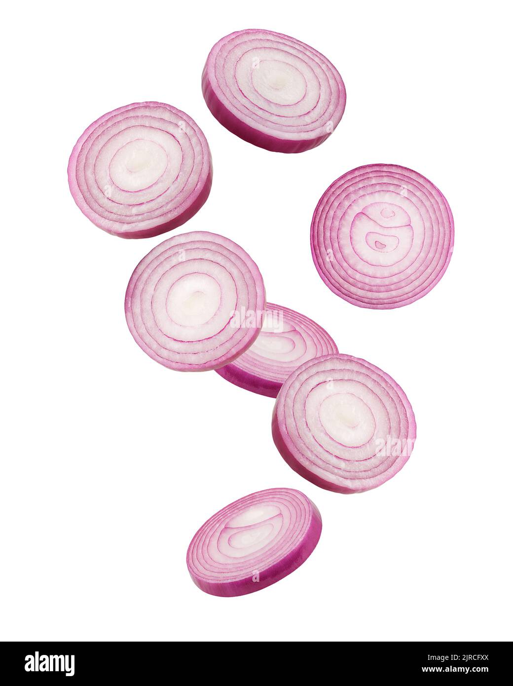 Falling red onion isolated on white background, clipping path, full ...