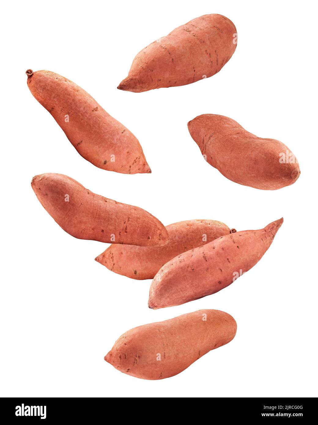 Falling sweet potato, yam, isolated on white background, clipping path ...