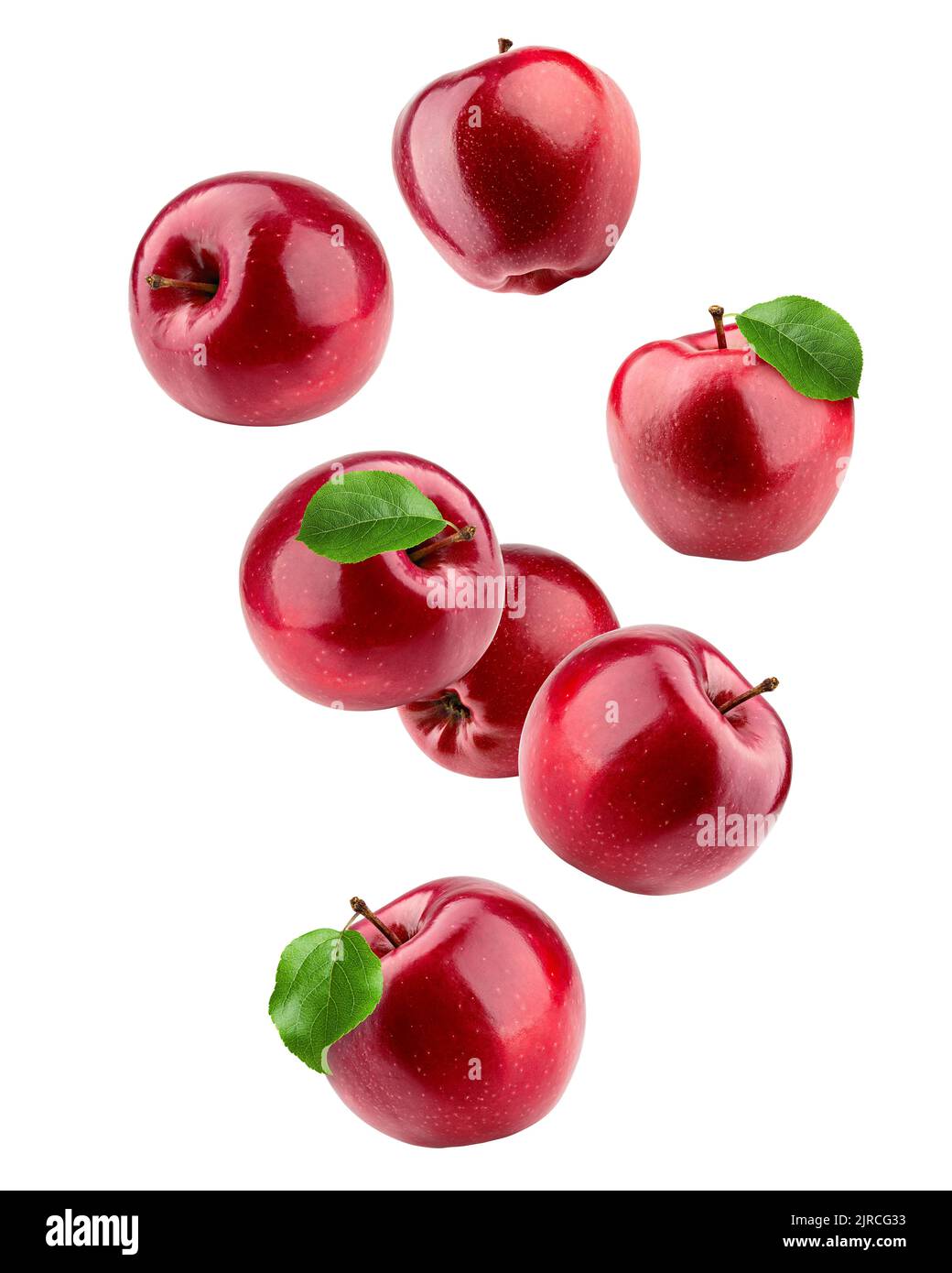 Falling Red apple isolated on white background, clipping path, full ...