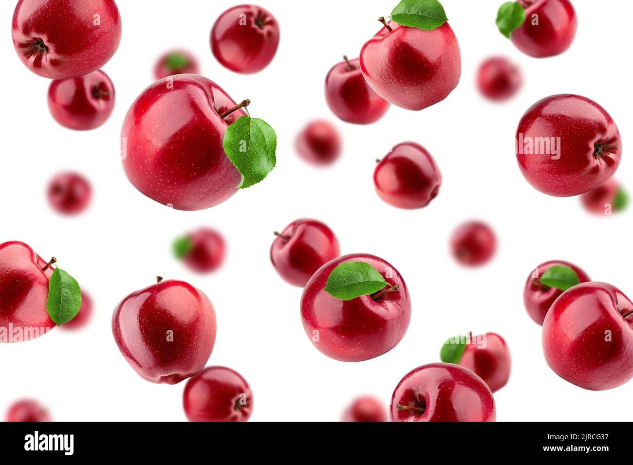 Falling Red apple isolated on white background, selective focus Stock ...
