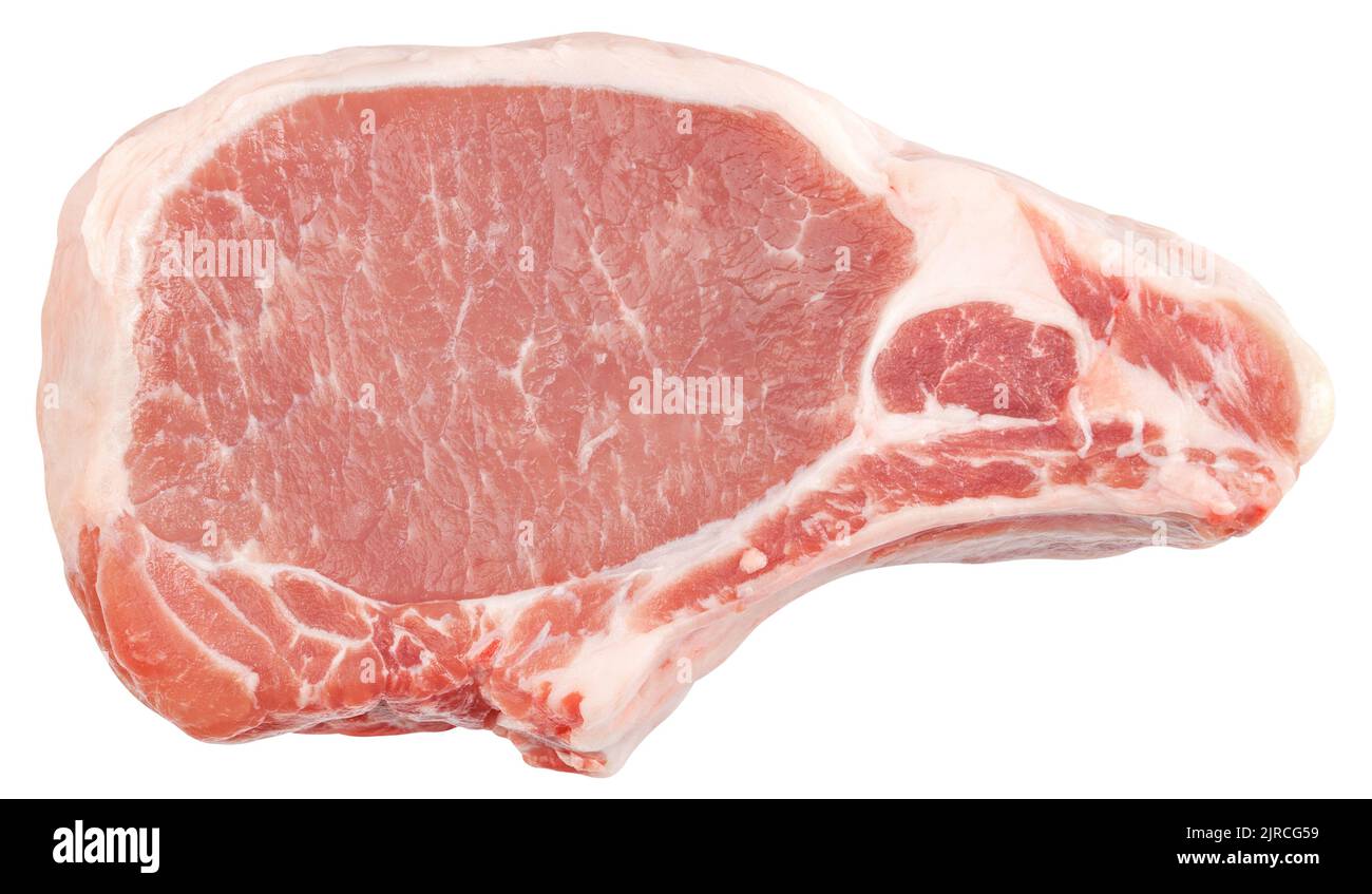 fresh raw meat on white background, pork, beef, chop on a bone ...