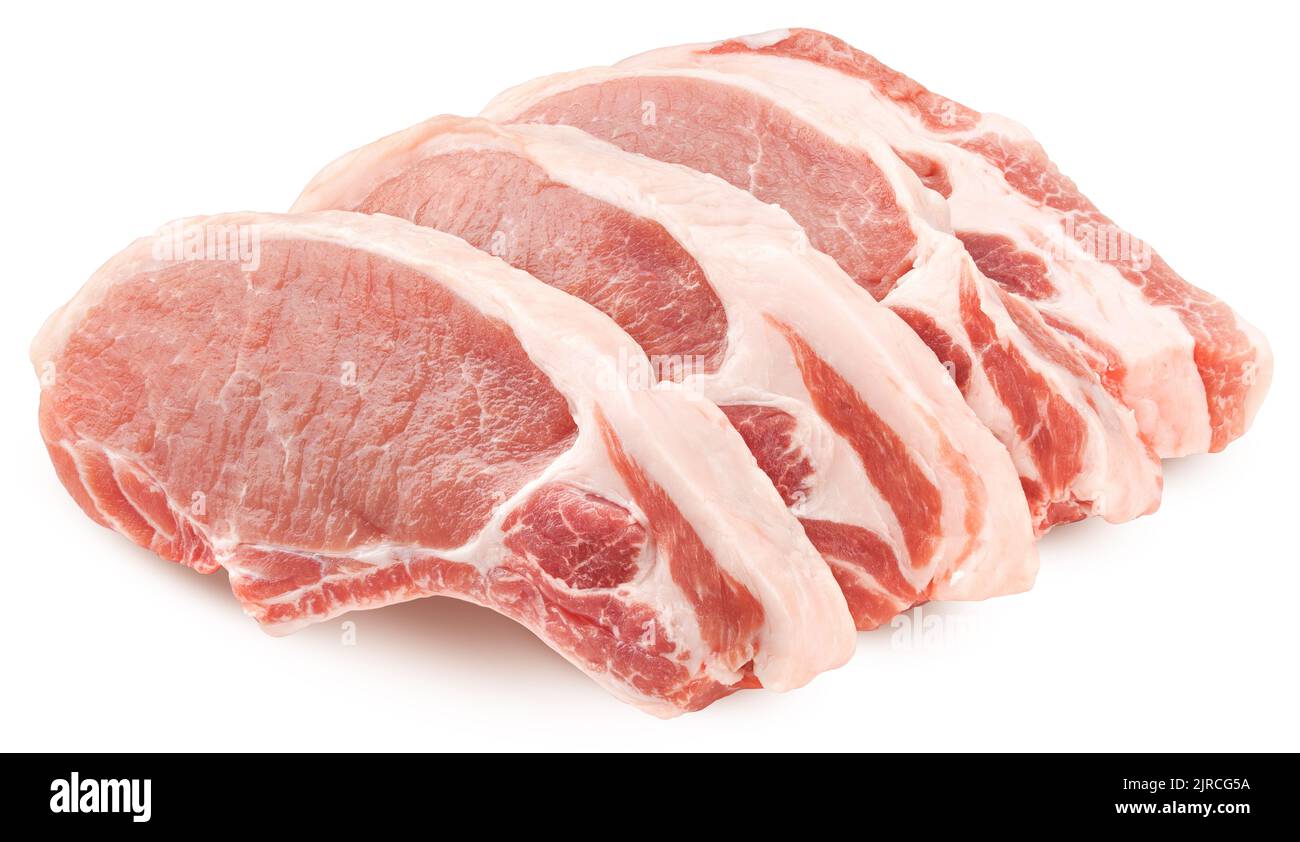 fresh raw meat on white background, pork, beef, chop on a bone ...