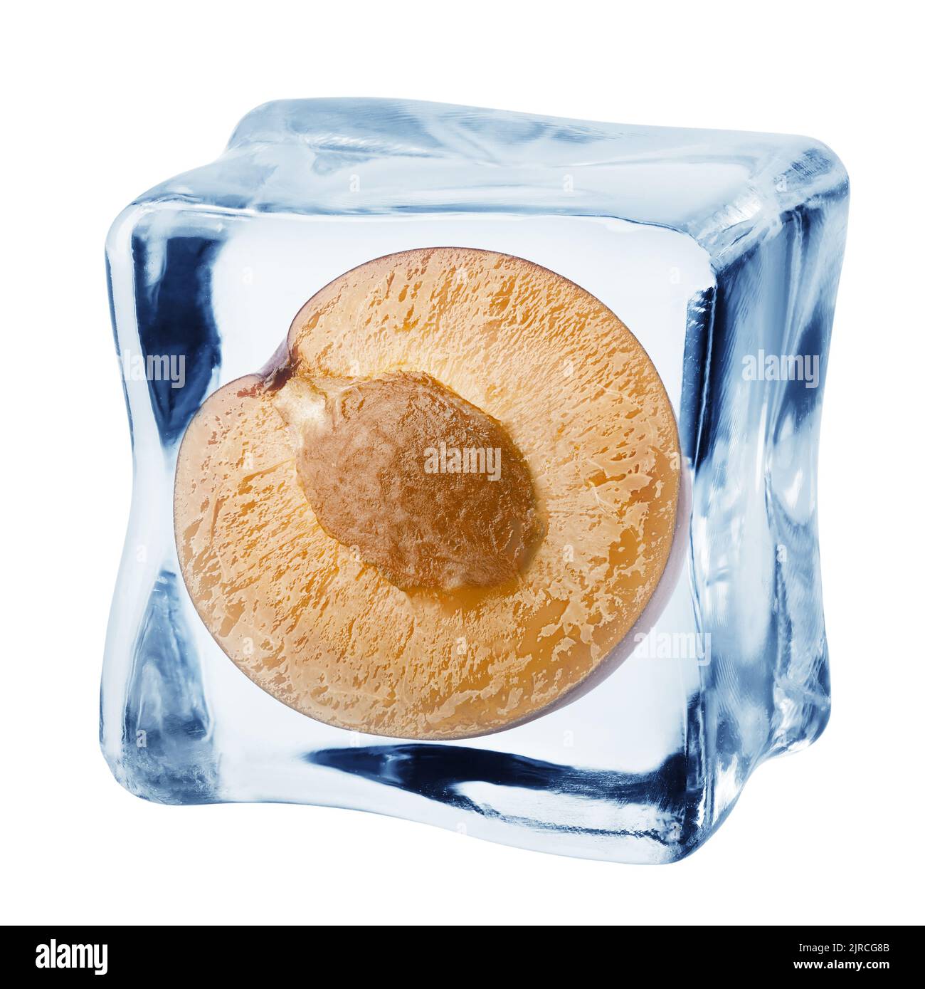 plum in ice cube, isolated on white background, clipping path, full ...