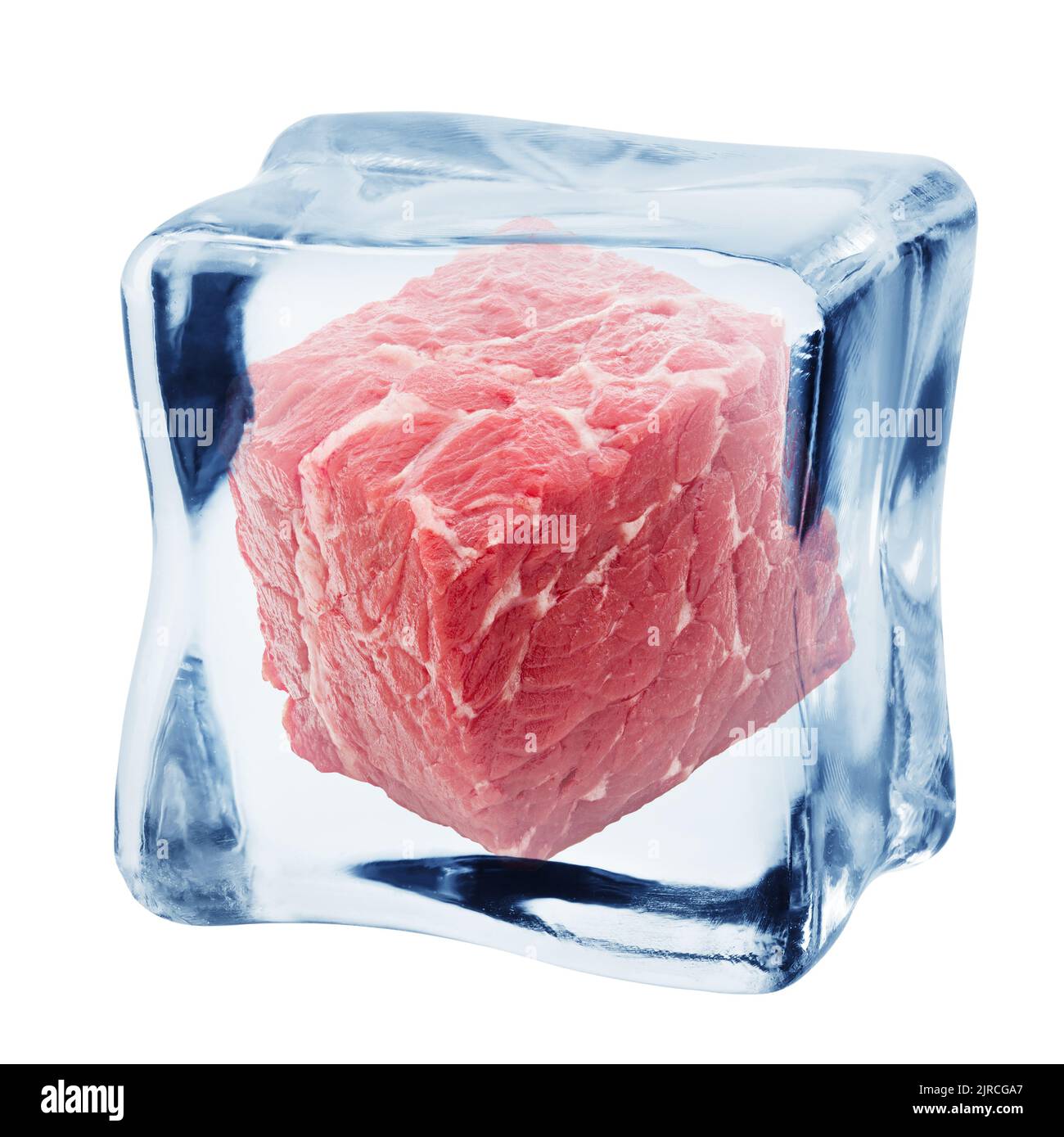 meat, beef in ice cube, isolated on white background, clipping path ...