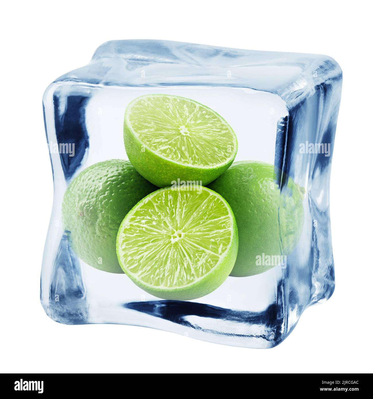 lime in ice cube, isolated on white background, clipping path, full ...