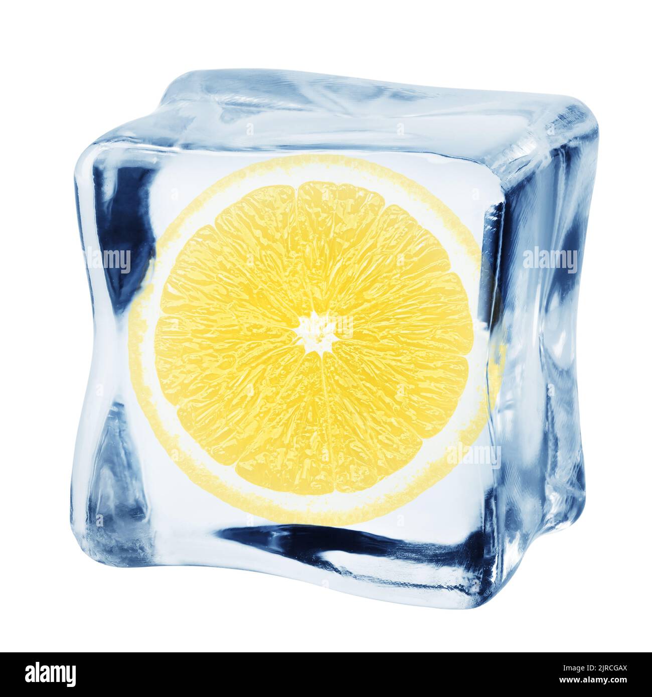 lemon in ice cube, isolated on white background, clipping path, full ...