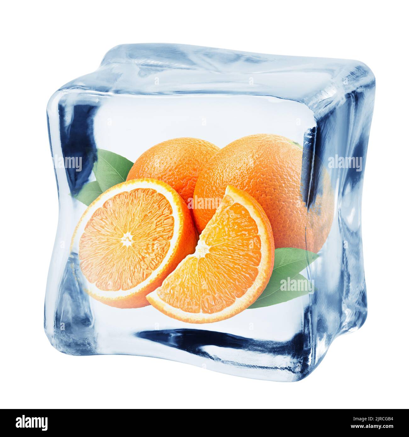 orange in ice cube, isolated on white background, clipping path, full ...