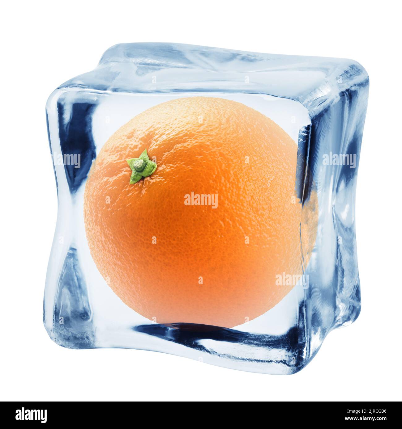 orange in ice cube, isolated on white background, clipping path, full ...