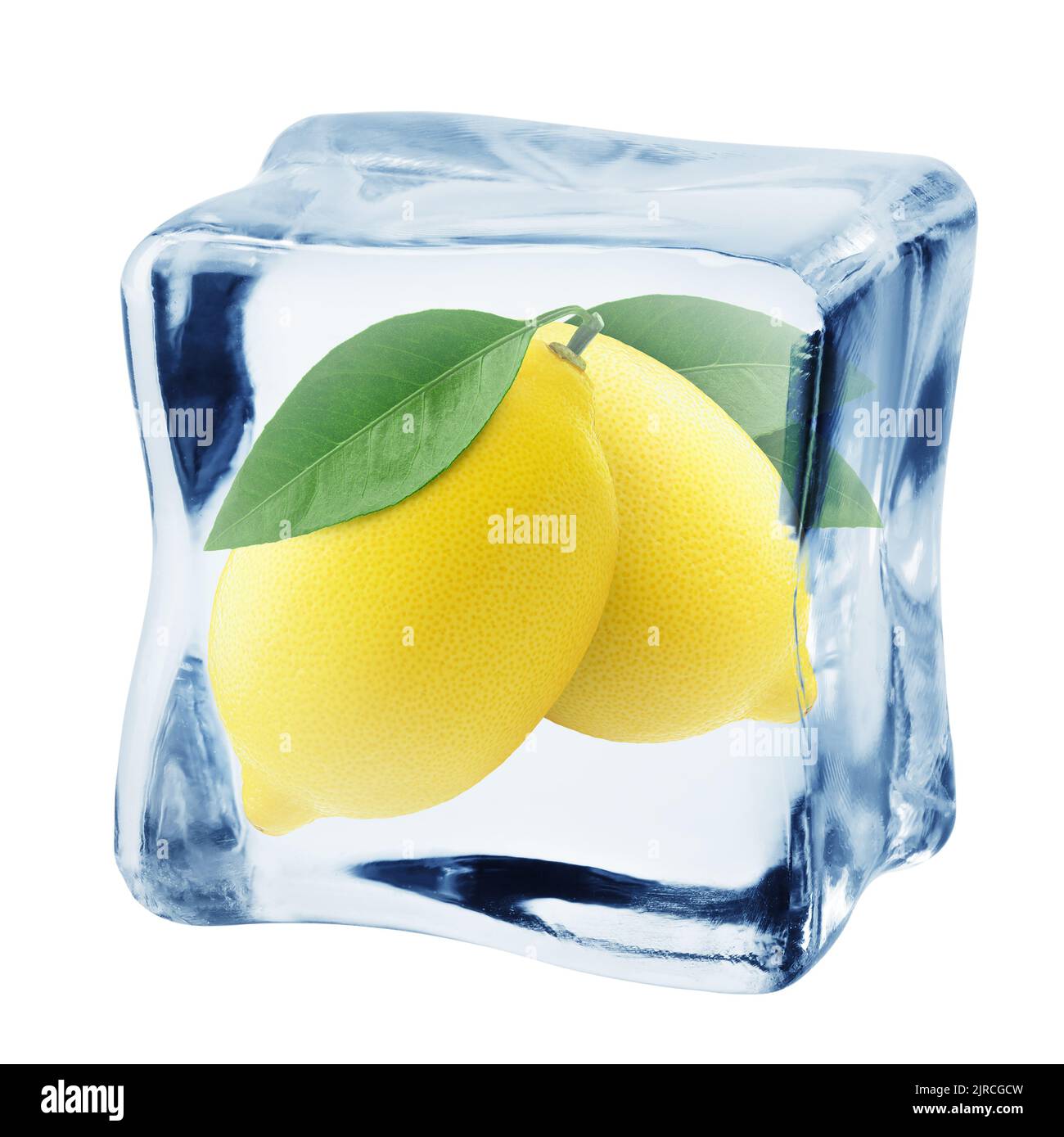 lemon in ice cube, isolated on white background, clipping path, full ...