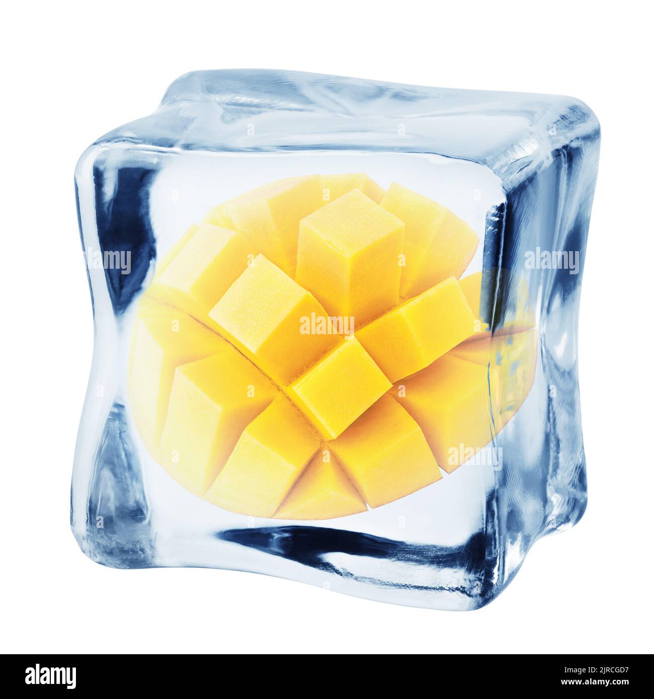 mango in ice cube, isolated on white background, clipping path, full ...